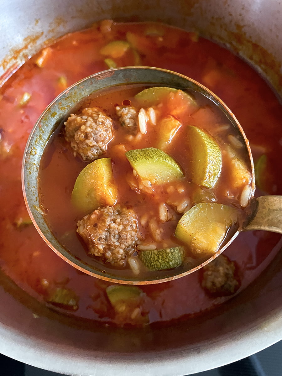 Lebanese Koosa Soup with Meatballs - Maureen Abood
